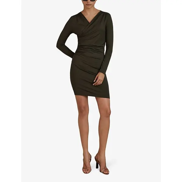 lisa ruched mini dress Reiss Lisa Ruched Long-Sleeved Jersey Mini Dress In Khaki - 67% Off