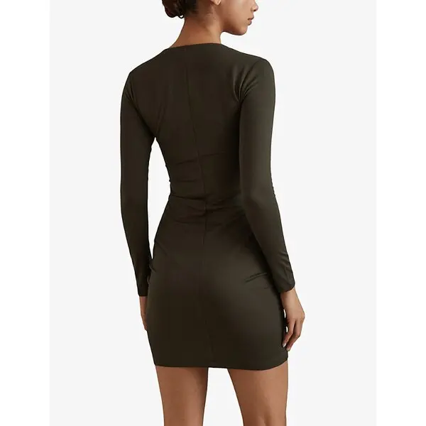 lisa ruched mini dress Reiss Lisa Ruched Long-Sleeved Jersey Mini Dress In Khaki - 67% Off