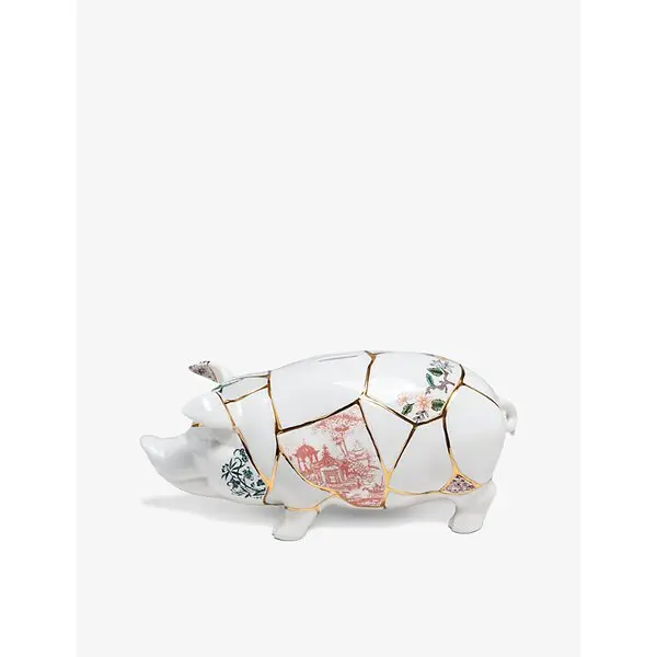 SELETTI Kintsugi Pig-shaped Porcelain Money Box - One-color