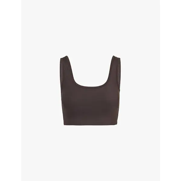 ADANOLA Ultimate Square-neck Stretch-woven Sports Bra - Coffee Bean