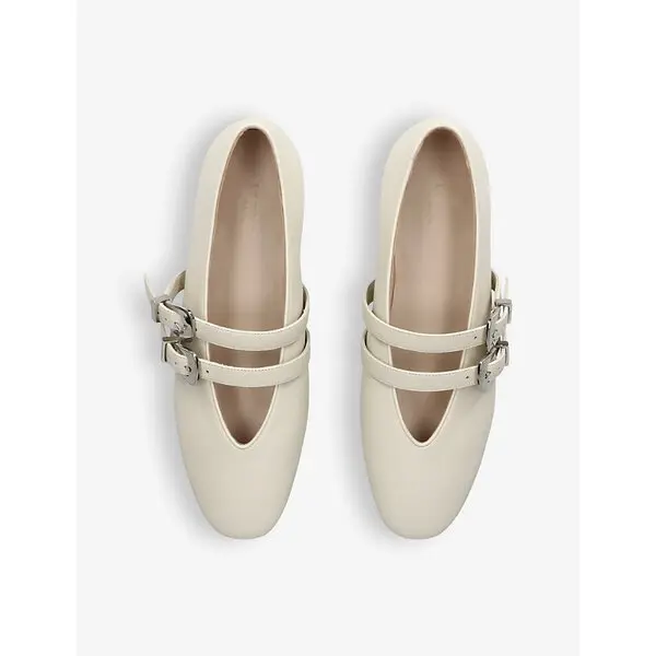 Le Monde Beryl Claudia Double-strap Leather Flats - White