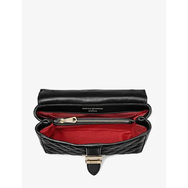 ASPINAL OF LONDON Lottie Quilted Leather Shoulder Bag - Black