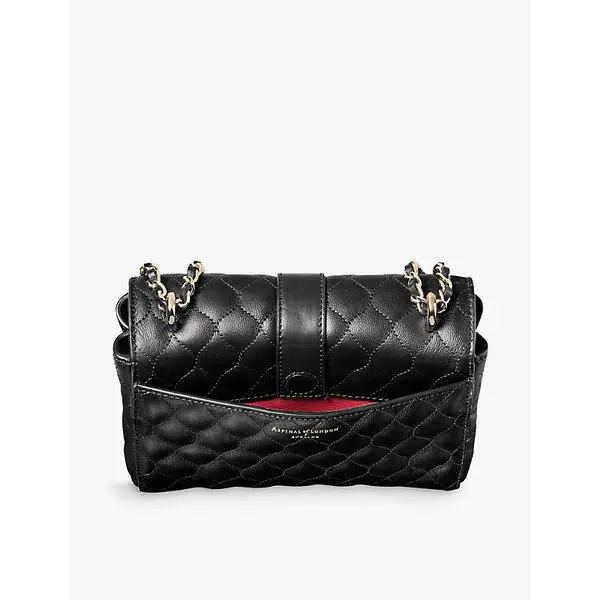 ASPINAL OF LONDON Lottie Quilted Leather Shoulder Bag - Black