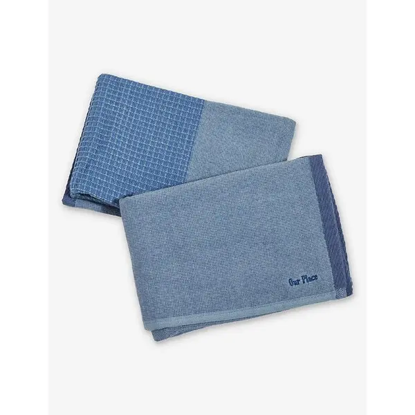 OUR PLACE Double Dual-textured Cotton Kitchen Towels Set Of Two - Blue Salt