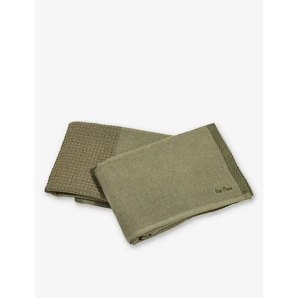 OUR PLACE Double Dual-textured Cotton Kitchen Towels Set Of Two - Sage