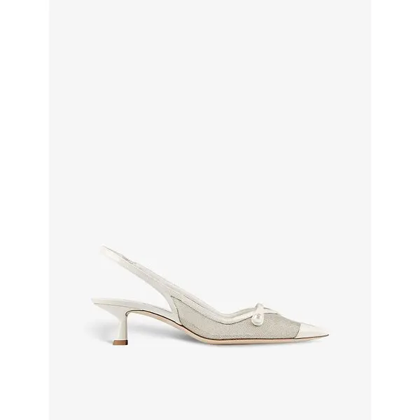 JIMMY CHOO Amita 45 Leather And Mesh Slingback Heels - Latte/champagne