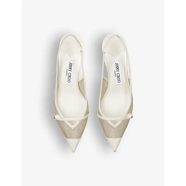 JIMMY CHOO Amita 45 Leather And Mesh Slingback Heels - Latte/champagne