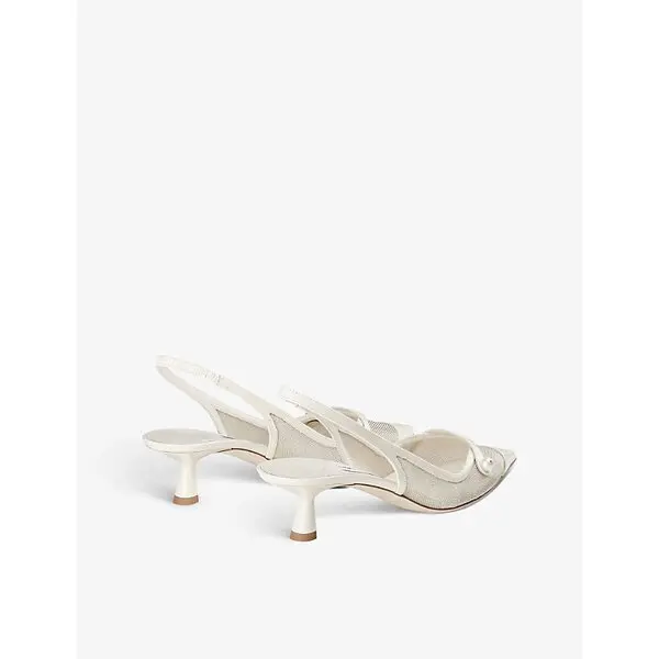 JIMMY CHOO Amita 45 Leather And Mesh Slingback Heels - Latte/champagne