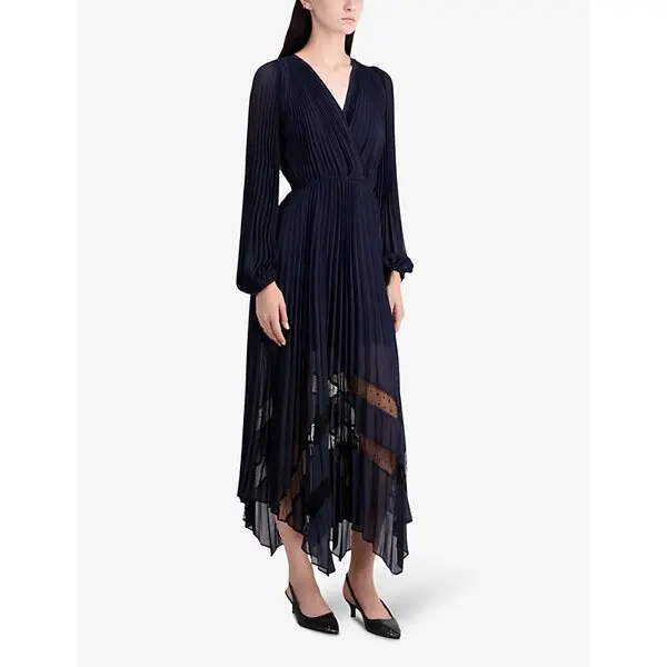 blue dress for baby girl Navy V Neck Pleated Skirt Belted Waist Midi Dress – AX Paris main image 0