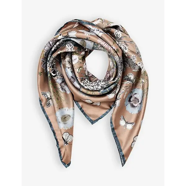 ASPINAL OF LONDON Floral-print Silk Scarf - Latte