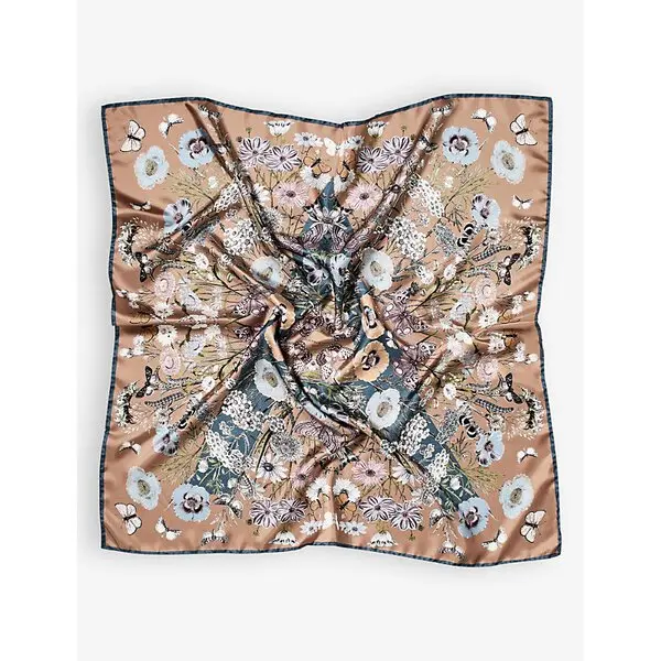 ASPINAL OF LONDON Floral-print Silk Scarf - Latte