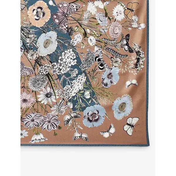 ASPINAL OF LONDON Floral-print Silk Scarf - Latte