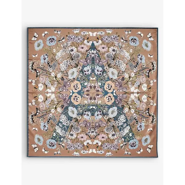 ASPINAL OF LONDON Floral-print Silk Scarf - Latte