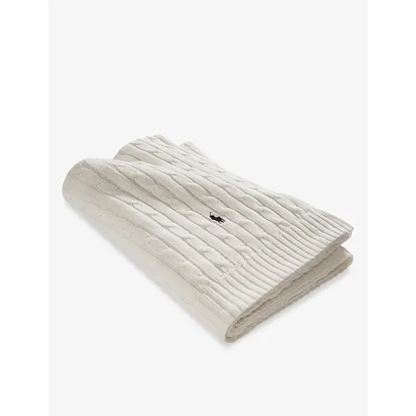 Ralph Lauren Logo-embroidered Cable-knit Cotton Throw 130cm X 180cm - White