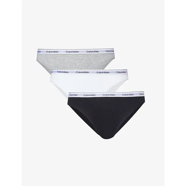 Calvin Klein Modern Branded-waistband Pack Of Three Stretch-cotton Briefs Xxl - Blk Wht Grey