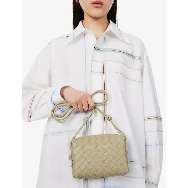 Bottega Veneta Loop Mini Leather Crossbody Bag - Travertine-gold