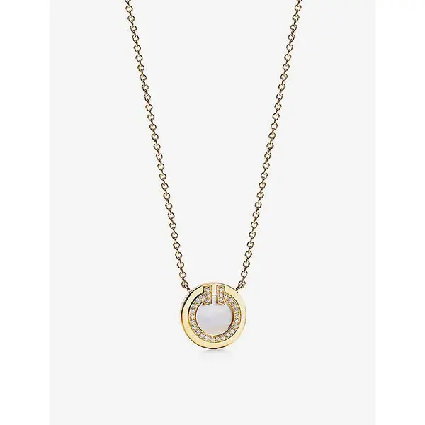Tiffany & Co. T Circle Diamond And Mother-of-pearl Pendant Necklace - 18k Gold