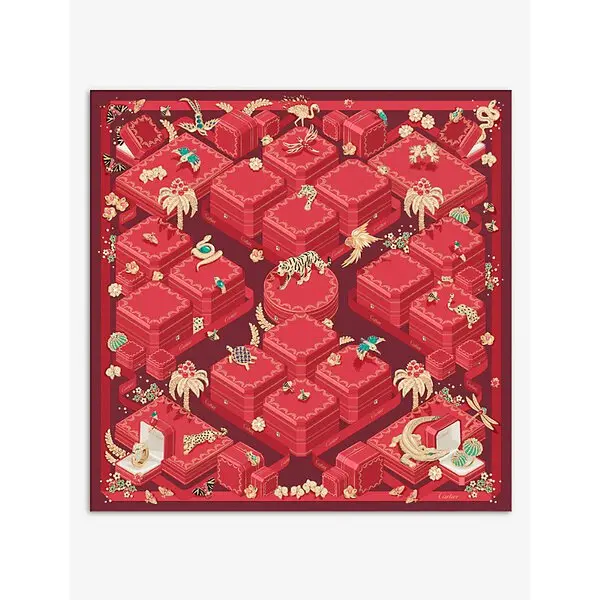 CARTIER Jewellery Boxes Graphic-print Silk-twill Scarf - Red