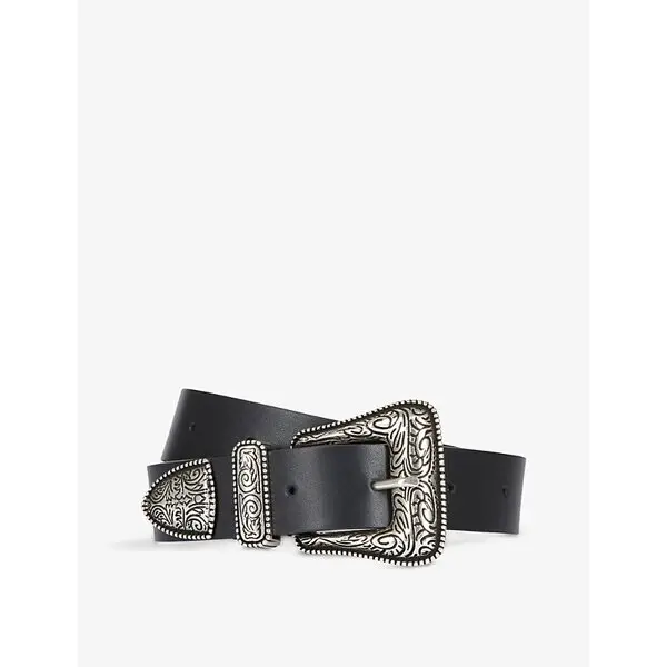 The Kooples Western-buckle Wide Leather Belt - Bla01