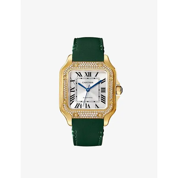 CARTIER Santos De 18ct Gold, Diamond And Leather Watch - Yellow Gold