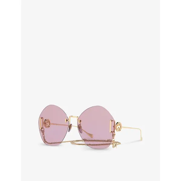 Gucci Gg1203s Round-Frame Sunglasses - Pink/Gold | Editorialist display picture 2