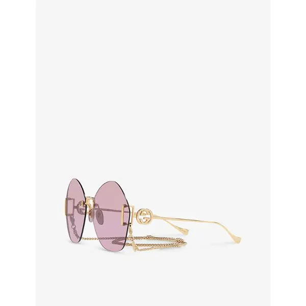Gucci Gg1203s Round-Frame Sunglasses - Pink/Gold | Editorialist display picture 3