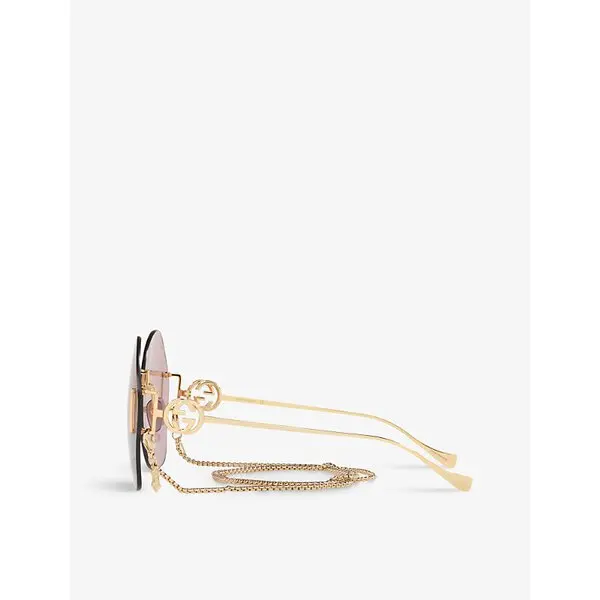Gucci Gg1203s Round-Frame Sunglasses - Pink/Gold | Editorialist display picture 1