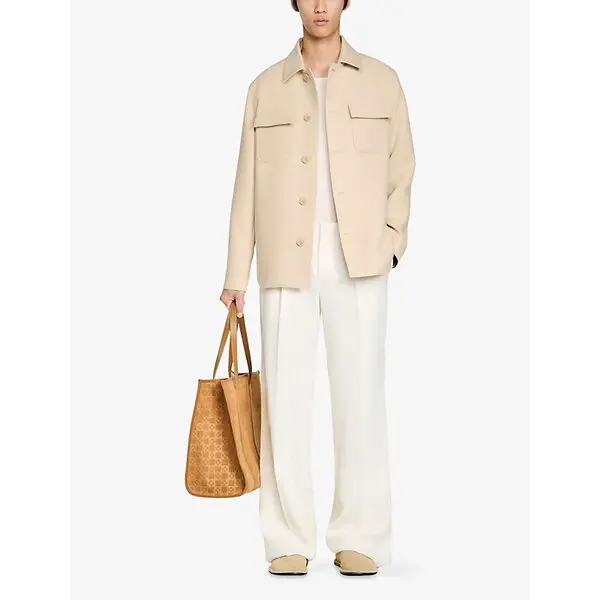 Sandro Patch-pocket Relaxed-fit Woven Overshirt - Beige