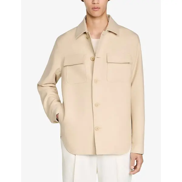 Sandro Patch-pocket Relaxed-fit Woven Overshirt - Beige