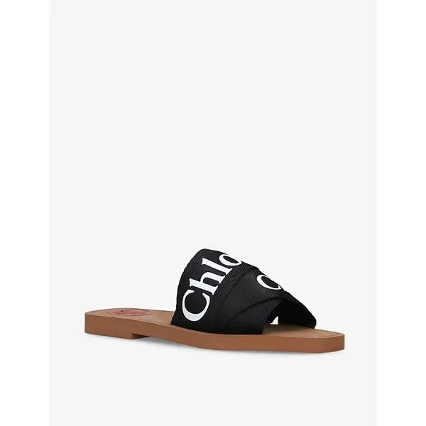 Chloé Woody Logo-print Canvas Sandals - Black