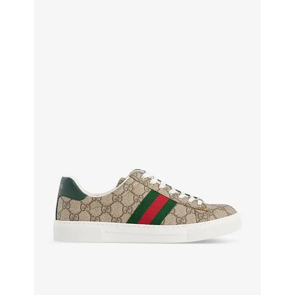 Gucci Ace Logo-pattern Canvas Trainers - Beige Ebony