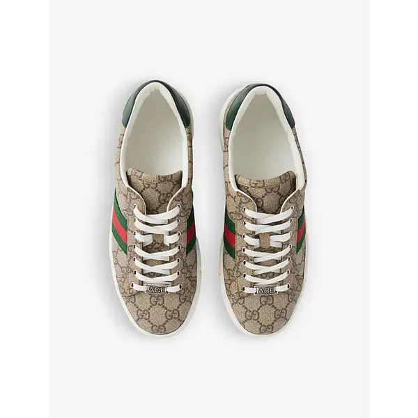 Gucci Ace Logo-pattern Canvas Trainers - Beige Ebony