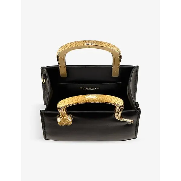 BVLGARI Serpenti Leather Tote Bag - Black
