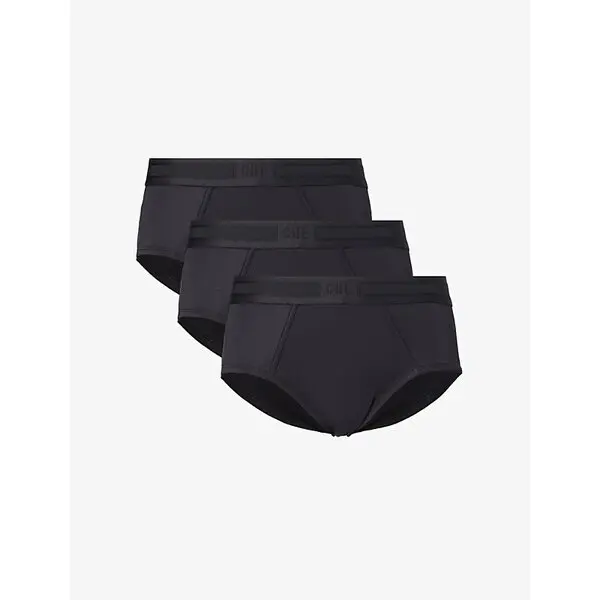 CHE Elasticated-waistband Pack Of Three Stretch-woven Briefs - Black