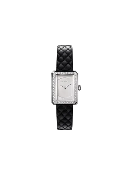 Chanel 0.37ct Diamond, Leather, And Steel Quartz Watch - Black & Silver