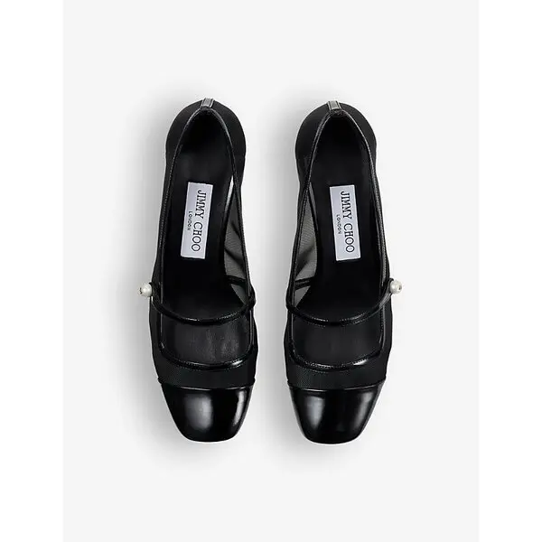 JIMMY CHOO Elisa 45 Mesh And Patent-leather Heeled Courts - Black/black