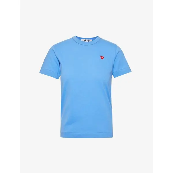 Play Comme Des Garcon Logo-embroidered Cotton-jersey T-shirt - Blue