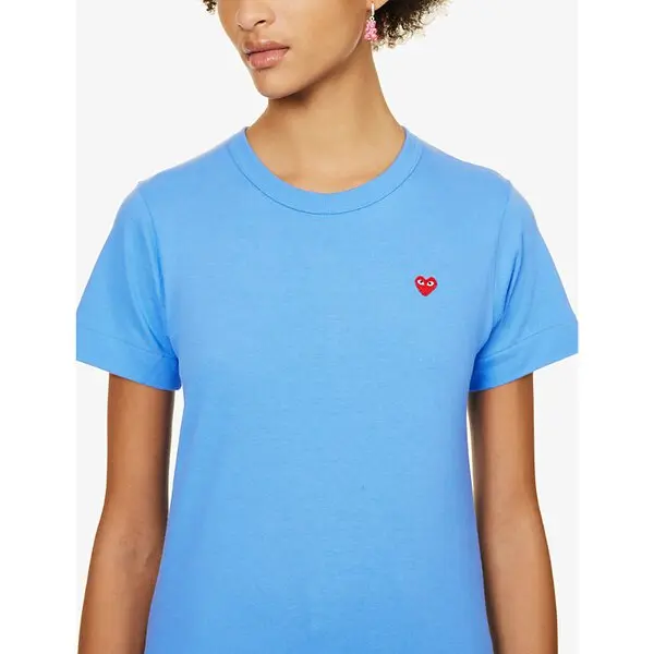 Play Comme Des Garcon Logo-embroidered Cotton-jersey T-shirt - Blue