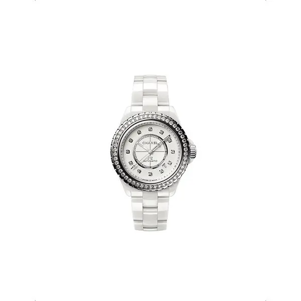 Chanel Ceramic And Steel Mechanical Watch With Diamonds - White