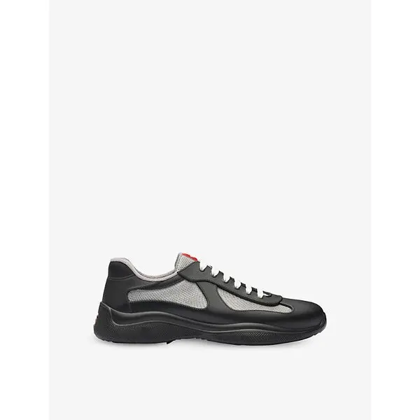 Prada America's Cup Original Leather And Mesh Sneakers - Black