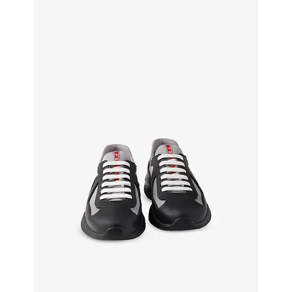 Prada America's Cup Original Leather And Mesh Sneakers - Black