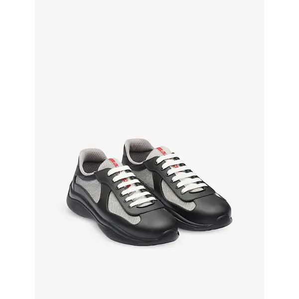 Prada America's Cup Original Leather And Mesh Sneakers - Black