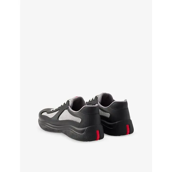 Prada America's Cup Original Leather And Mesh Sneakers - Black