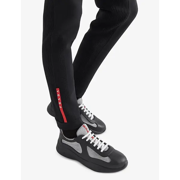 Prada America's Cup Original Leather And Mesh Sneakers - Black