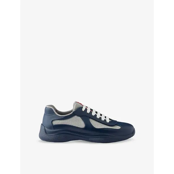 Prada America's Cup Original Leather And Mesh Sneakers - Blue