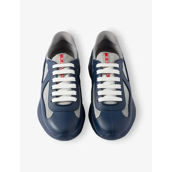 Prada America's Cup Original Leather And Mesh Sneakers - Blue