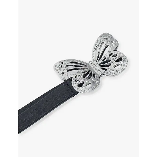 Maje Rhinestone-embellished Leather Belt