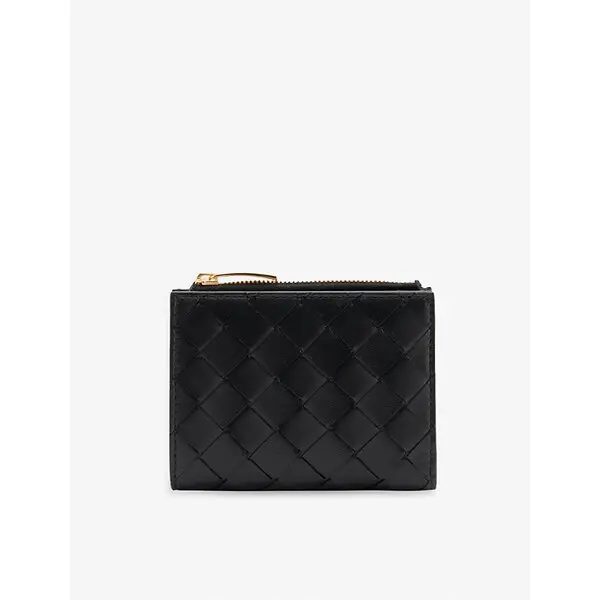 Bottega Veneta Intrecciato Zipped Leather Bifold Wallet - Black/gold