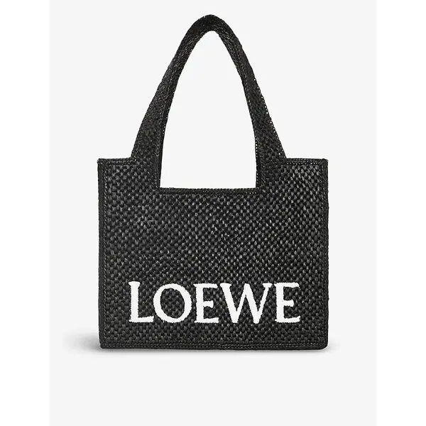 Loewe X Paula's Ibiza Medium Logo-print Raffia-blend Top-handle Bag - Black