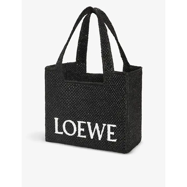 Loewe X Paula's Ibiza Medium Logo-print Raffia-blend Top-handle Bag - Black